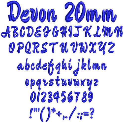 ESA Embroidery Font: Devon 20mm
