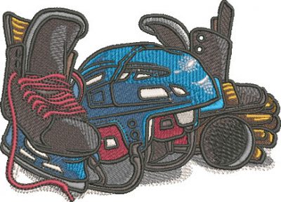 Embroidery Design: Hockey Comic Equipment 3 Sizes