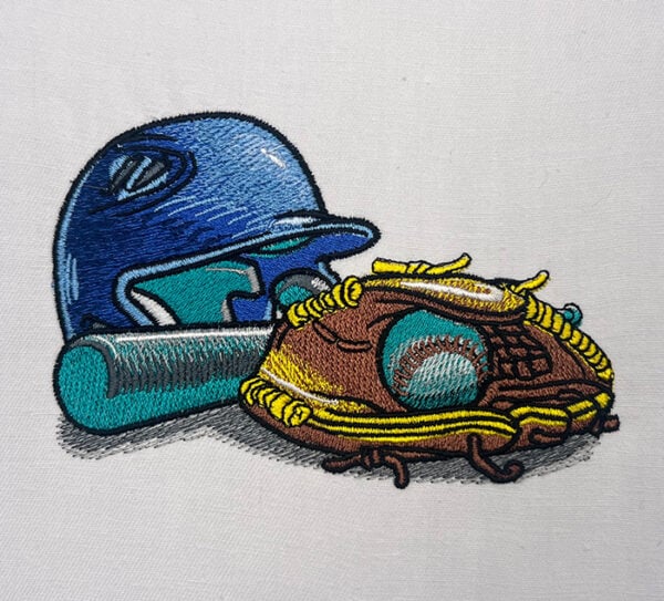 Embroidery Design: Baseball Comic Equipment 3 Sizes | Embroidery Legacy