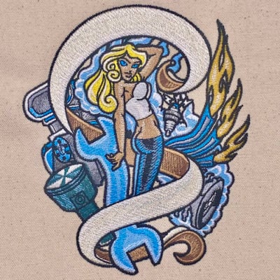 Automotive Pinup Girl Tatto 3 sizes John Deer Embroidery Design