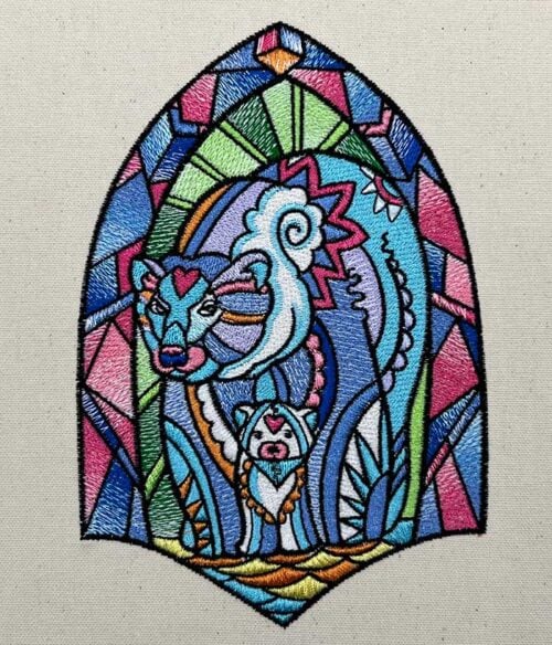 Embroidery Design: Stained Glass Animals 4 – Bears