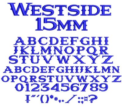 ESA Embroidery Font: Westside 15mm