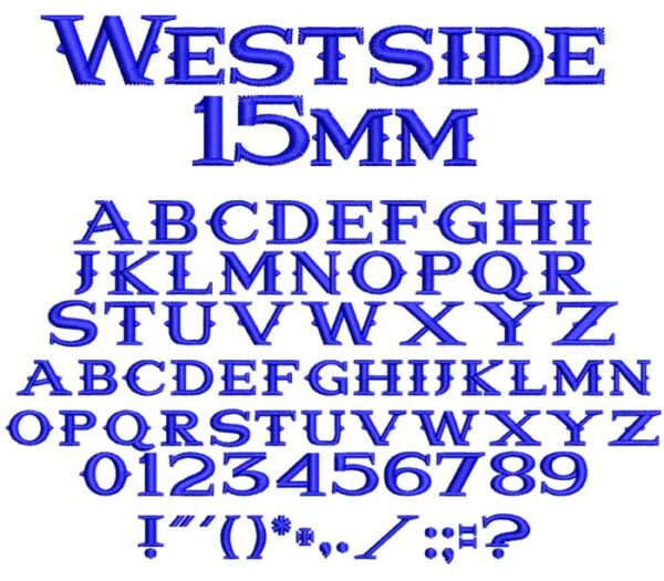 ESA Embroidery Font: Westside 15mm | Embroidery Legacy