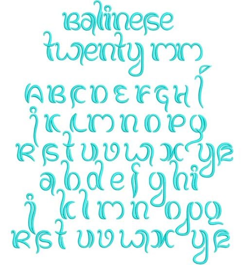 ESA Embroidery Font: Balinese 20mm