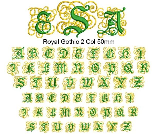ESA Embroidery Font: Royal Gothic 2 color 50mm | Legacy