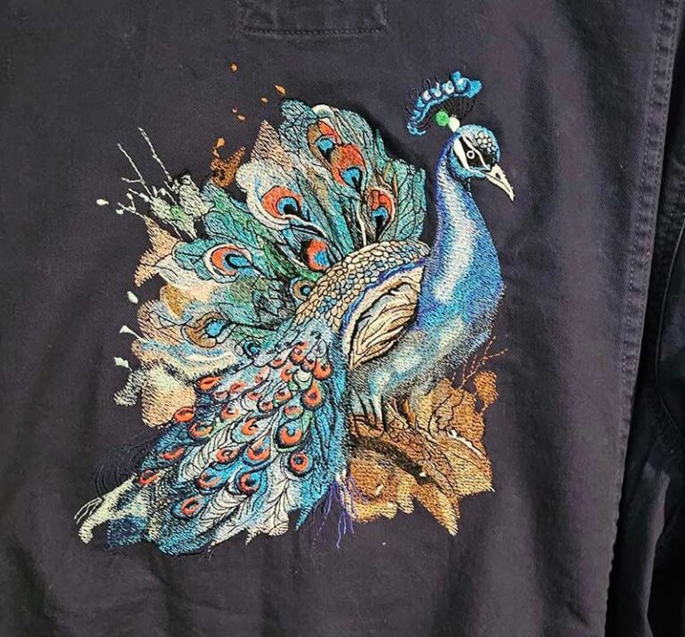 Premium Embroidery Design: Peacock 2 – 5 sizes | Embroidery Legacy