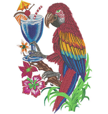 Premium Embroidery Design: Parrot with Drink 5 sizes – Embroidery Legacy