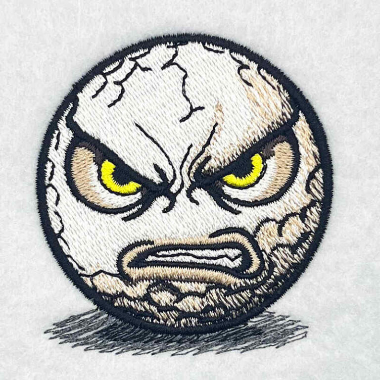 Embroidery Design: Angry Golf Ball – 3 sizes | Legacy