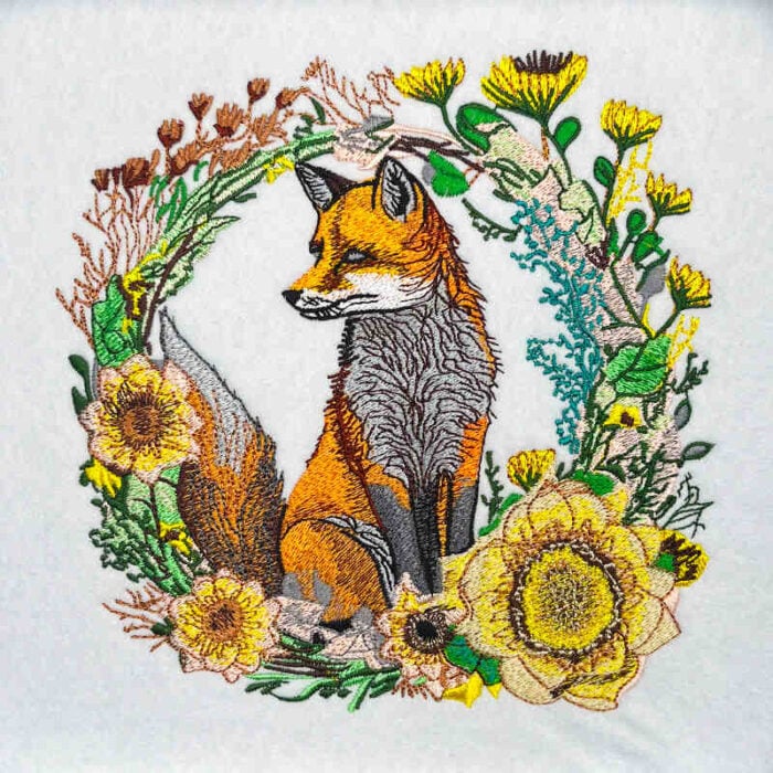 Premium Embroidery Design: EL Sunflower Fox 1 – 3 sizes | Legacy