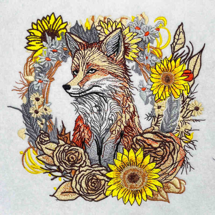 Premium Embroidery Design: Sunflower Fox 4 – 5 sizes | Embroidery Legacy