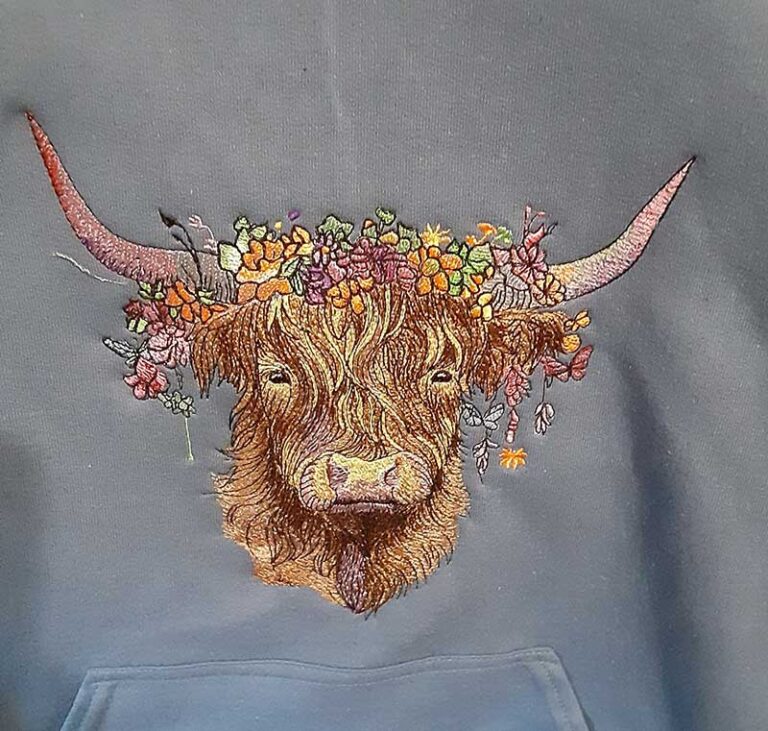 Premium Embroidery Design: Highland Cow 1 – 6 sizes | Embroidery Legacy