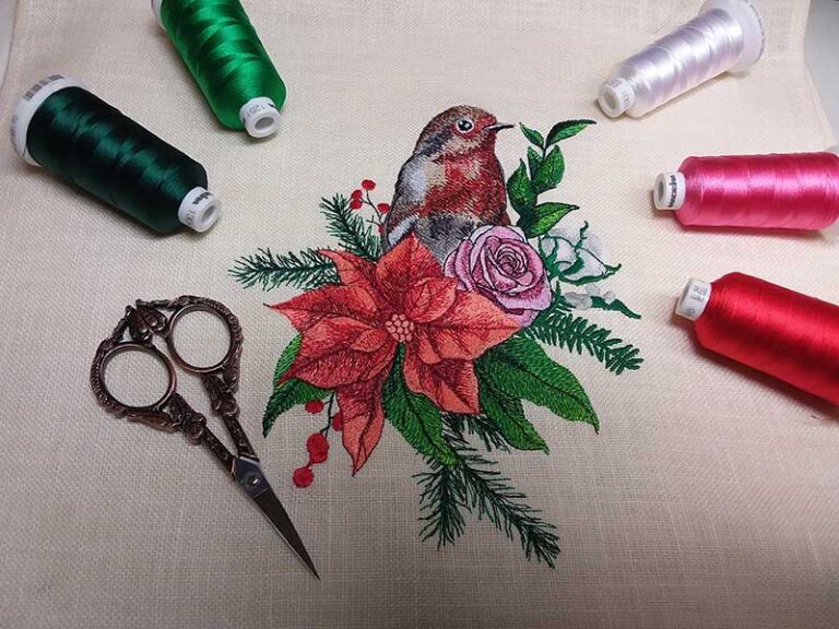 Premium Embroidery Design: Robin Floral – 3 sizes | Legacy