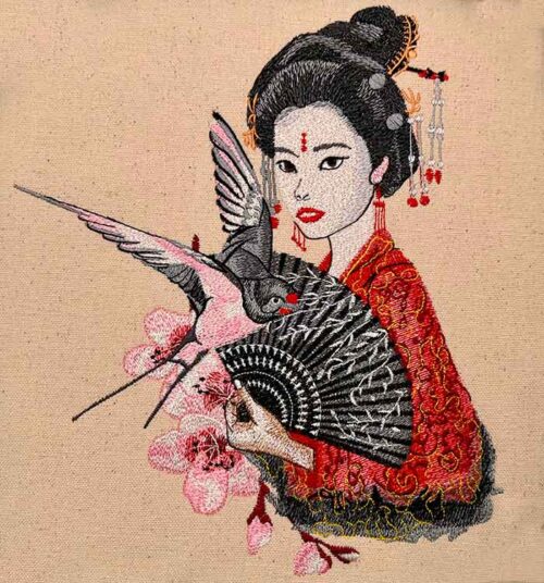 Premium Embroidery Design: Okinawa Geisha Girl 3 sizes