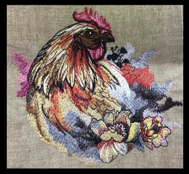 Premium Embroidery Design: Floral Chicken 2 – 6 sizes | Embroidery Legacy