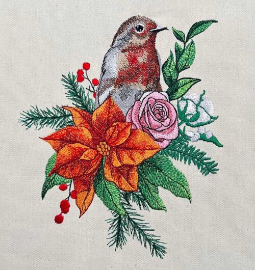 Premium Embroidery Design: Robin Floral – 3 sizes