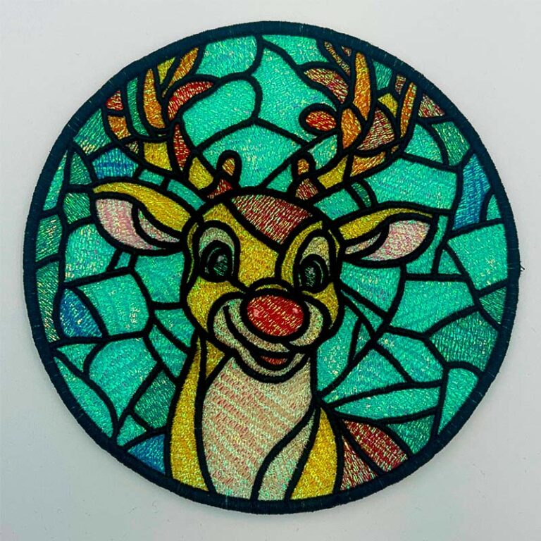 Embroidery Design: Christmas Stained Glass Reindeer | Embroidery Legacy