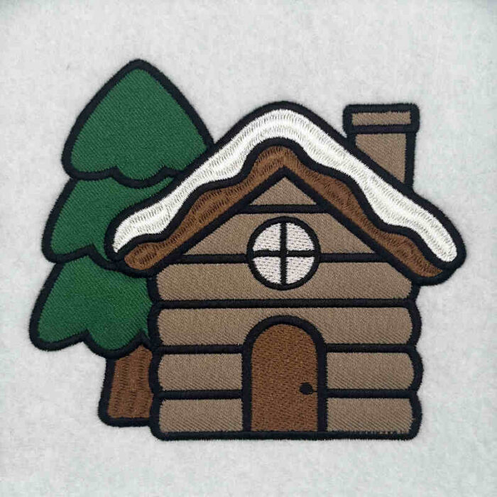 Embroidery Design: Christmas Woodland Log Cabin
