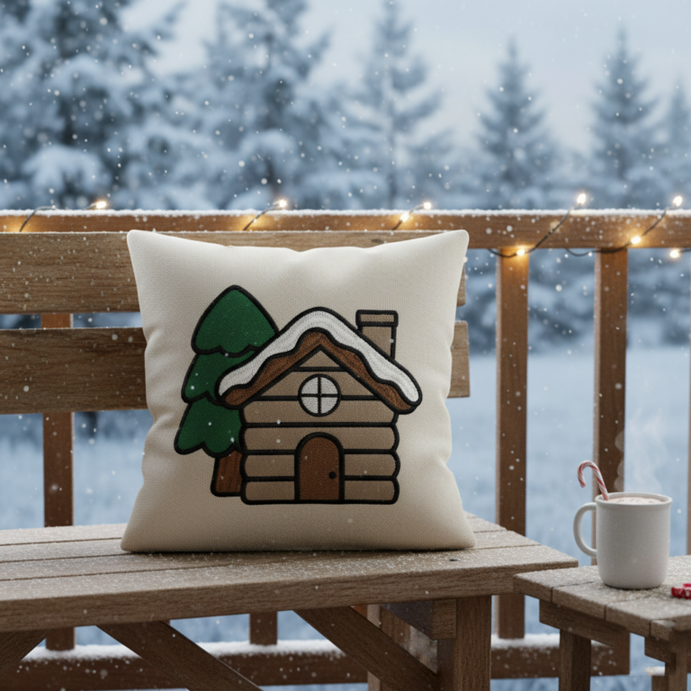 Embroidery Design: Christmas Woodland Log Cabin